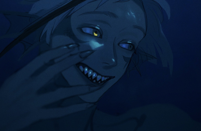 Safebooru - 1boy ake karashi blue background blue eyes blue hair ...