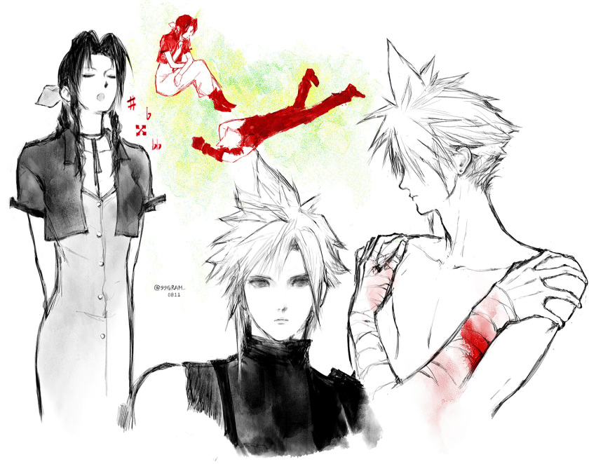 Safebooru - 1boy 1girl aerith gainsborough armor arms behind back bandaged arm bandages boots ...