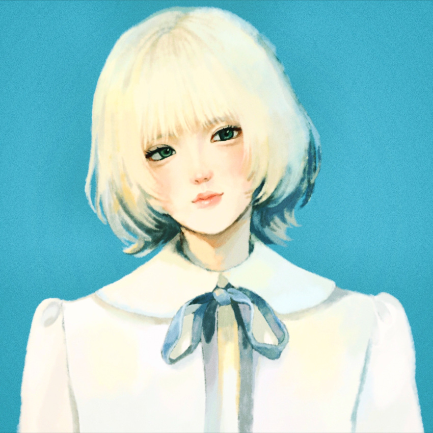 Safebooru - 1girl absurdres blue background blue eyes blue ribbon ...
