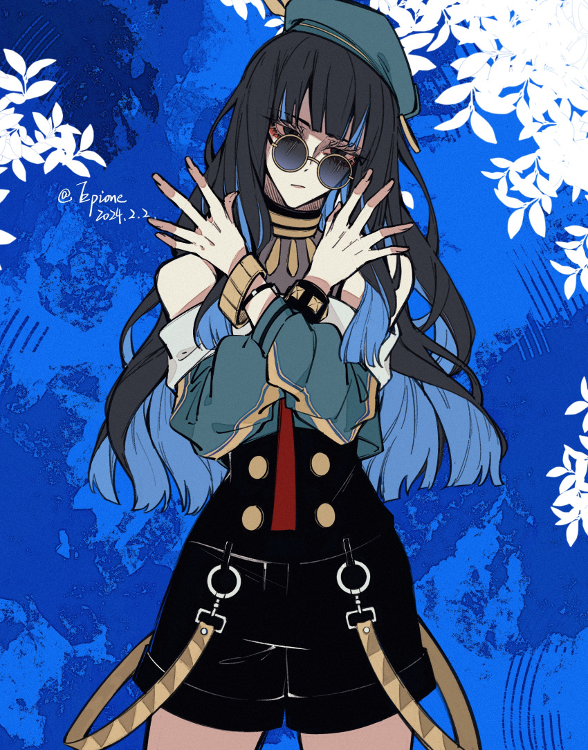 Safebooru - 1girl absurdres black hair blue hair casual colored inner ...