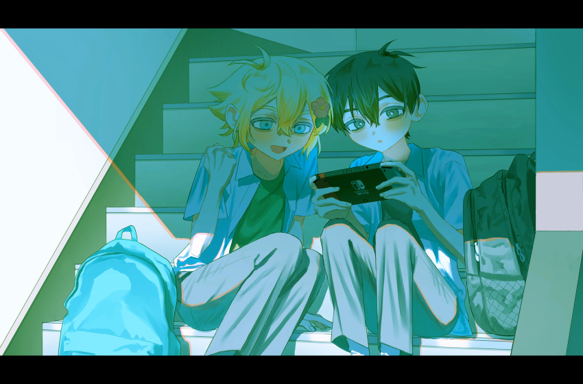 Safebooru - 2boys absurdres alternate costume antenna hair backpack bag basil (faraway) (omori ...