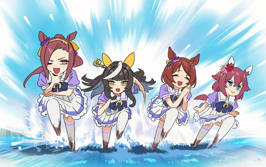 Safebooru - 4girls animal ears black hair bow bowtie brown hair ...