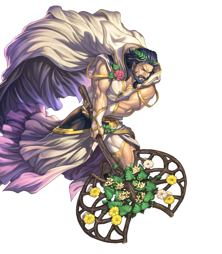 Safebooru - 1boy axe beard blue hair cape facial hair fighting stance ...