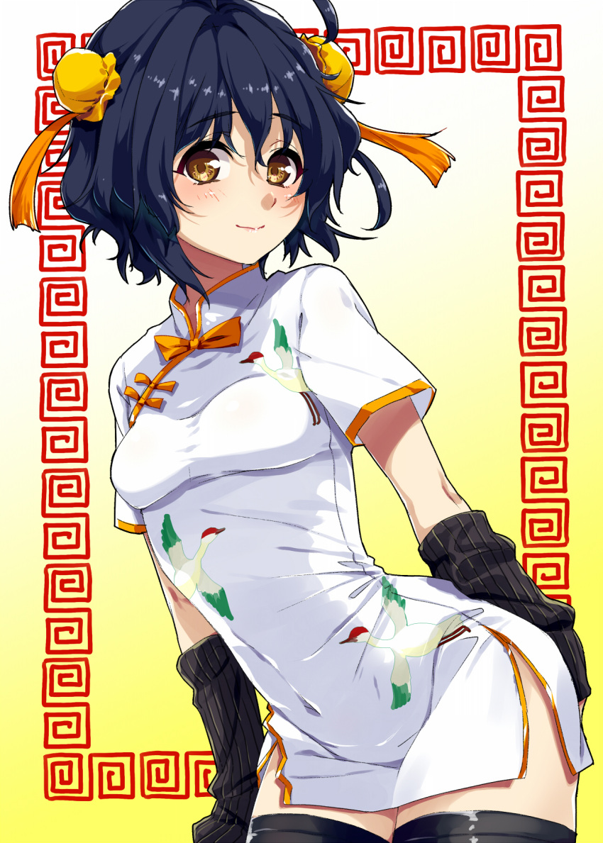 Safebooru - 1girl 22/7 arm warmers black arm warmers black thighhighs blue hair brown eyes china ...