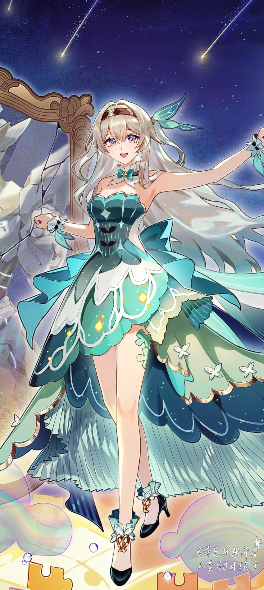 Safebooru - 1girl :d absurdres armpits black hairband breasts collared ...