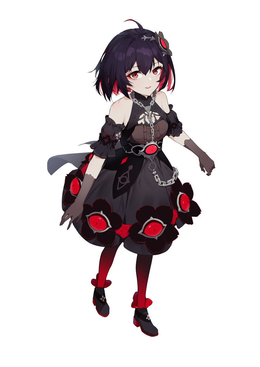 Safebooru - 1girl absurdres ahoge bare shoulders black dress black flower black footwear black ...