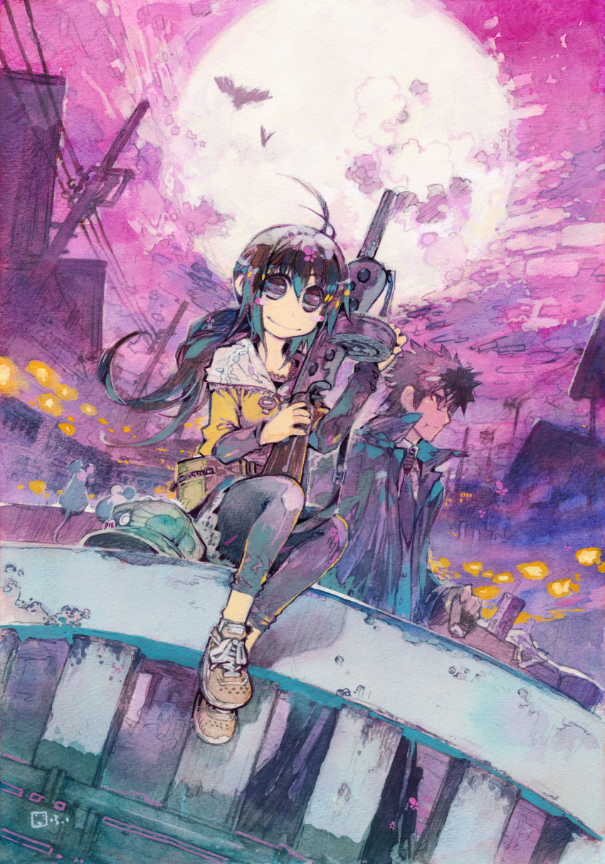 Safebooru - 1boy 1girl absurdres black coat black eyes black hair black leggings black necktie ...