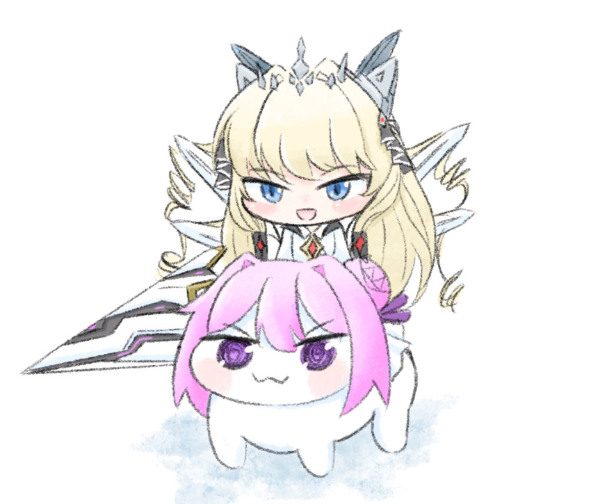 Safebooru - 2girls :3 blonde hair blue eyes blush chibi crown crown ...