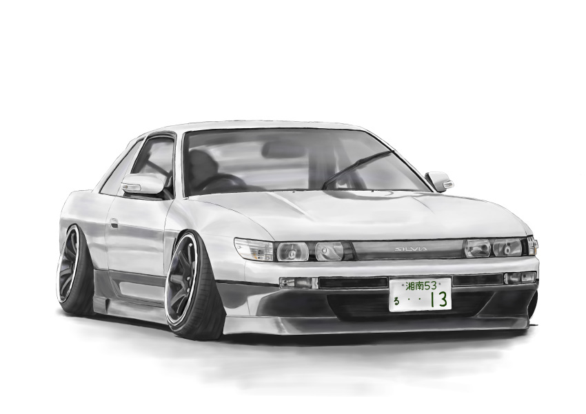Safebooru - absurdres car greyscale highres license plate ma-ra shinja ...