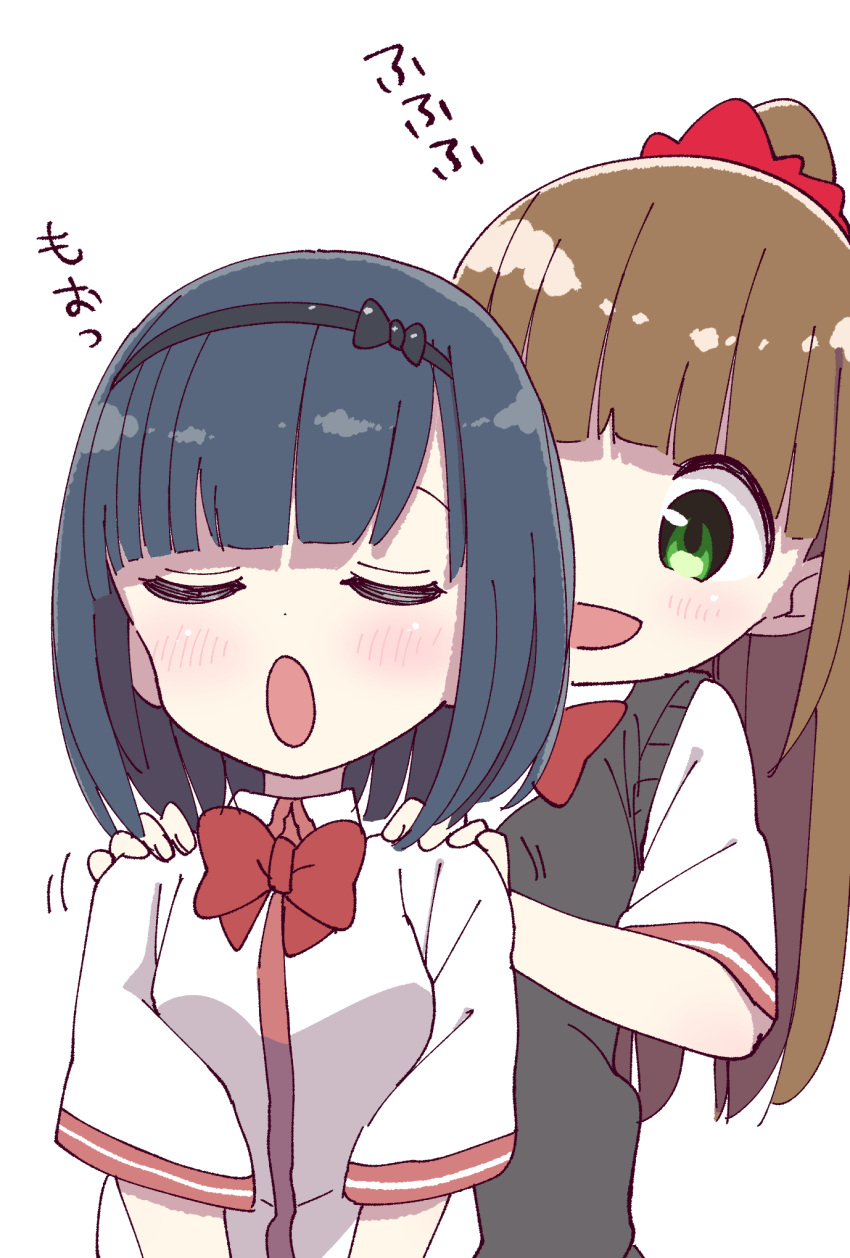 Safebooru 2girls Black Hairband Blue Hair Blunt Bangs Bow Brown Hair 8833