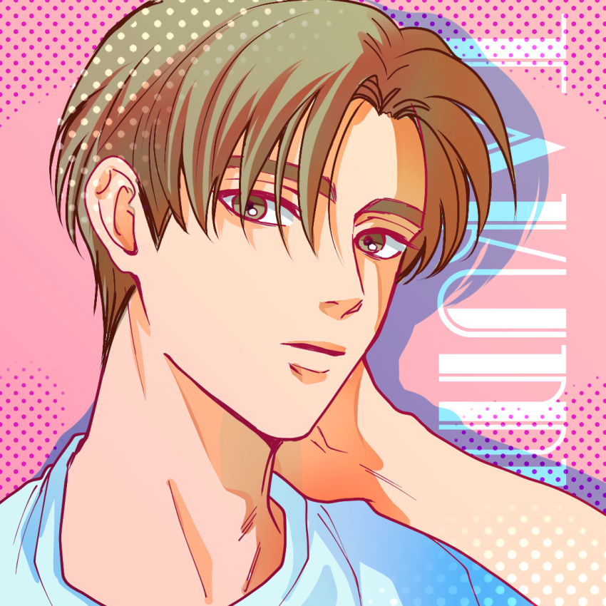 Safebooru - 1boy brown eyes brown hair character name closed mouth fujiwara takumi hair between ...