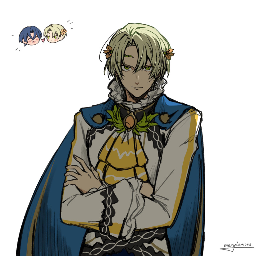 Safebooru - 2boys alfred (fire emblem) ascot blonde hair blue cape blue hair cape circlet fire ...