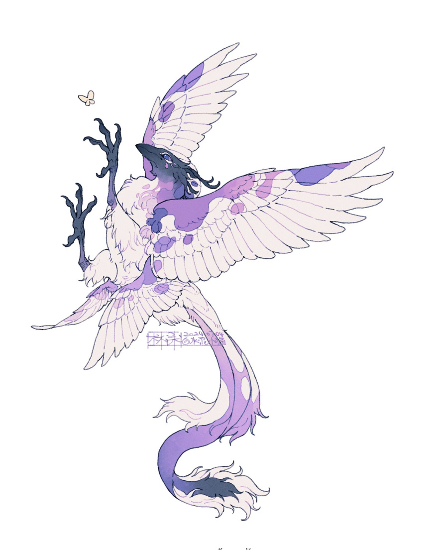 Safebooru - animal focus artist name bird commentary creature feathered wings from side full ...
