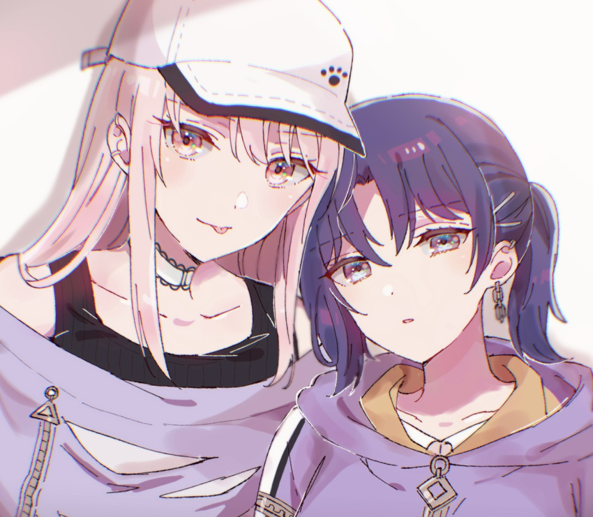 Safebooru - 1girl 1other :p akiyama mizuki asahina mafuyu bare shoulders baseball cap black tank ...