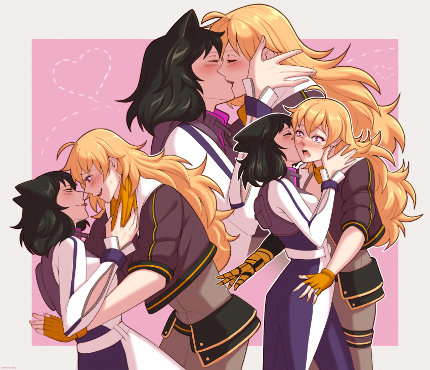 Safebooru - 6+girls ahoge animal ears black hair black pants blake belladonna blonde hair border ...