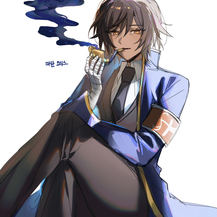 Safebooru - 1girl blue coat brown eyes brown hair coat collared shirt ...