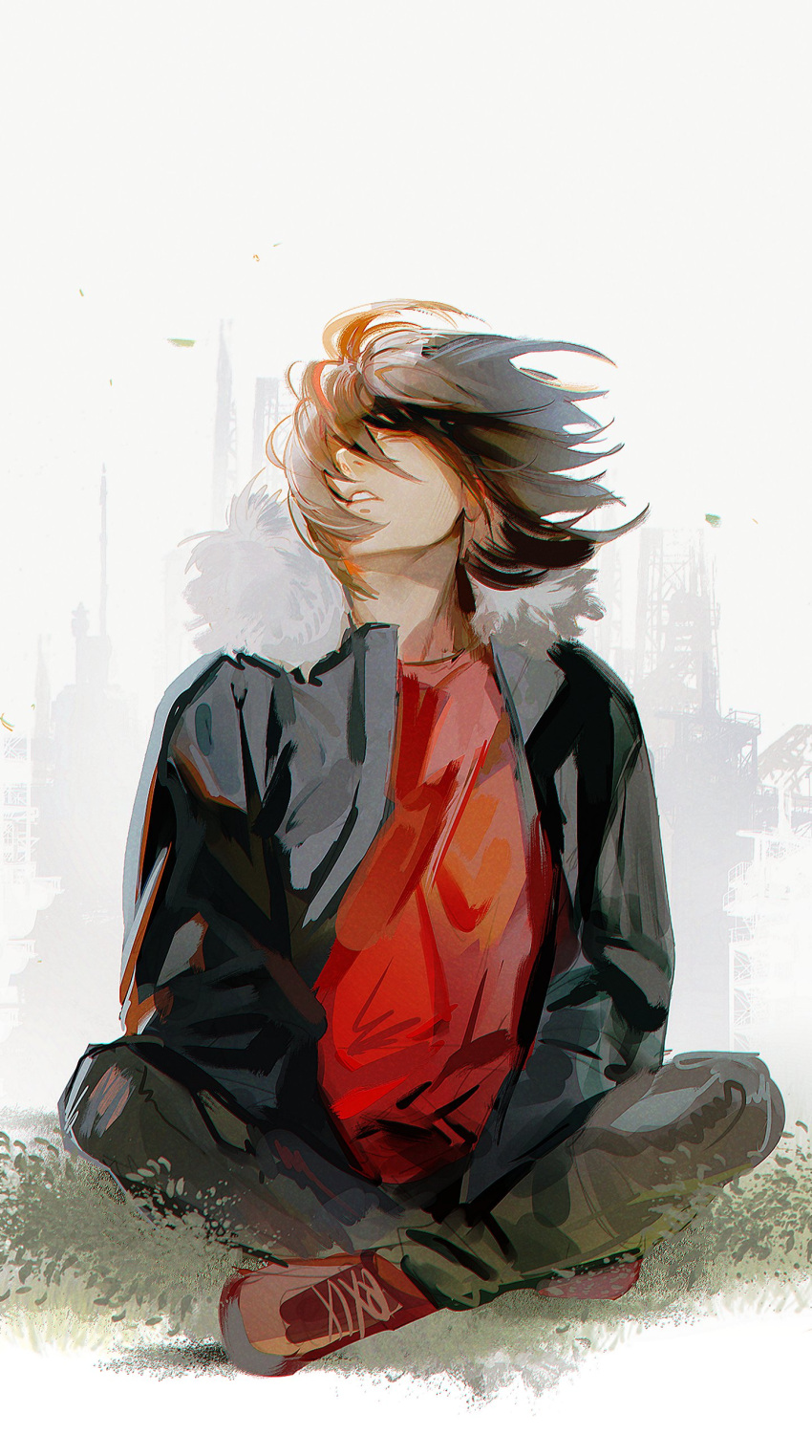 Safebooru - 1boy absurdres black jacket black pants brown hair closed eyes commentary request ...