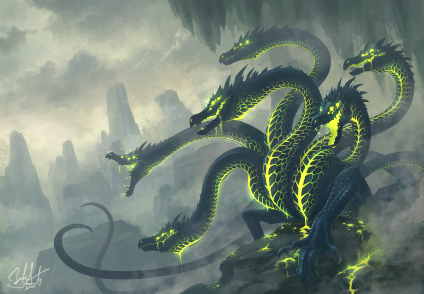 Safebooru - claws clouds cloudy sky extra eyes glowing highres horns ...