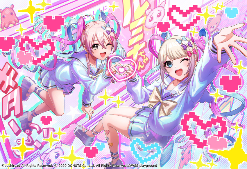 Safebooru - absurdres arm up blonde hair blue bow blue eyes blue hair ...