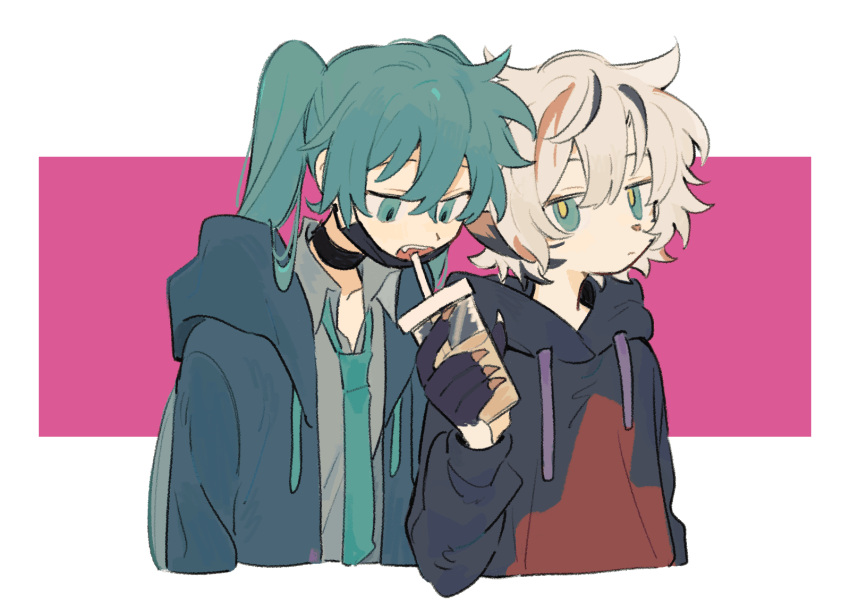 Safebooru - 2girls animal nose aqua eyes aqua hair aqua necktie arm at ...