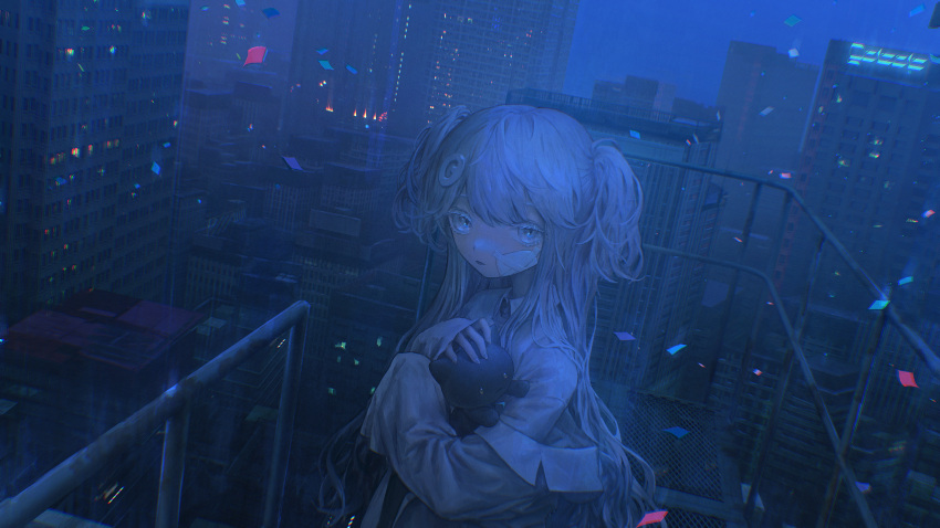 Safebooru - 1girl absurdres animal animal hug bandage on face bandages bandaid bandaid on face ...