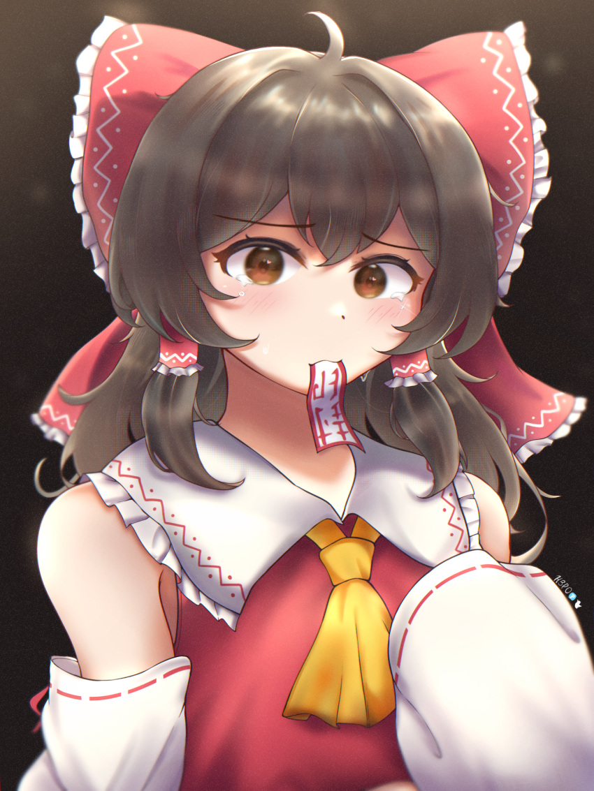 Safebooru - 1girl bow brown eyes brown hair crying h3p0 hakurei reimu ...