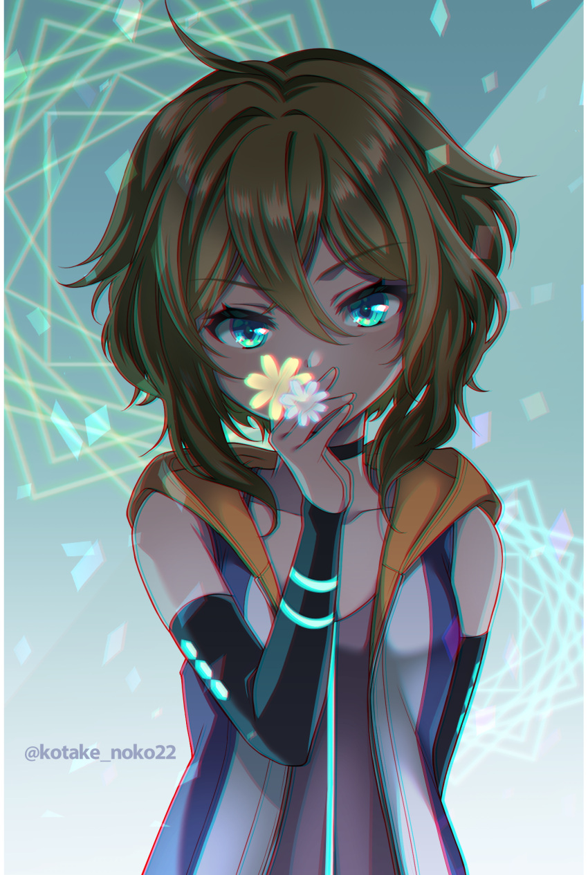 Safebooru - 1girl black choker blue eyes brown hair choker chromatic aberration collarbone ...