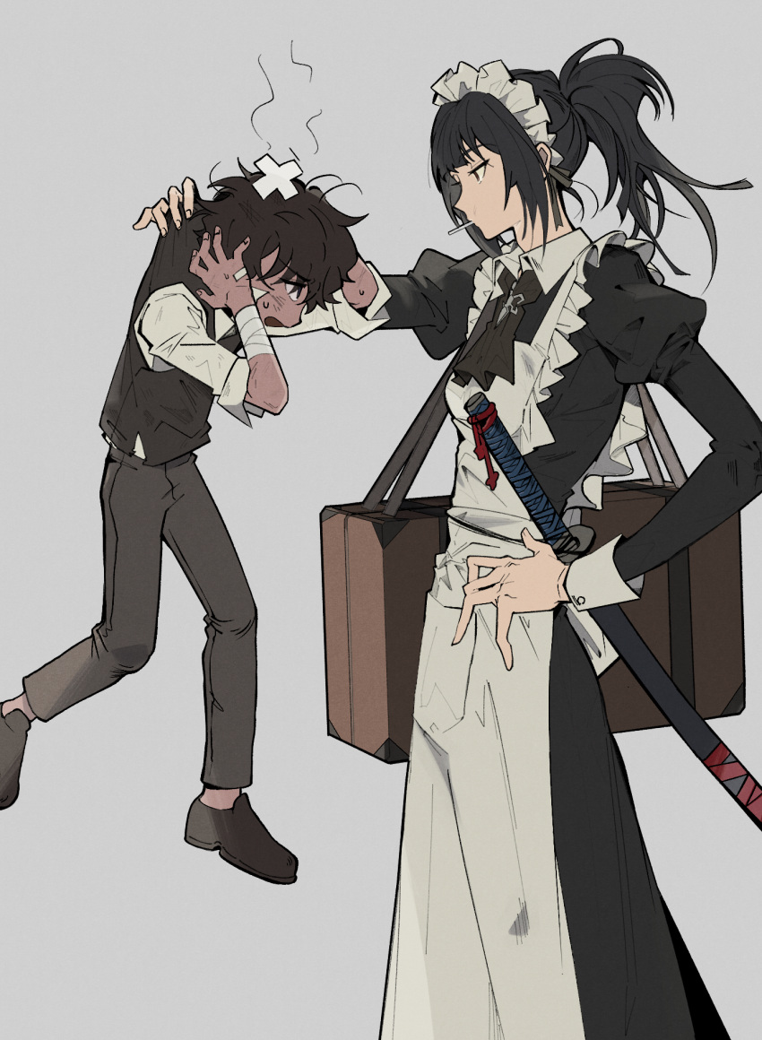 Safebooru - 1boy 1girl aged down apron black dress child cigarette ...