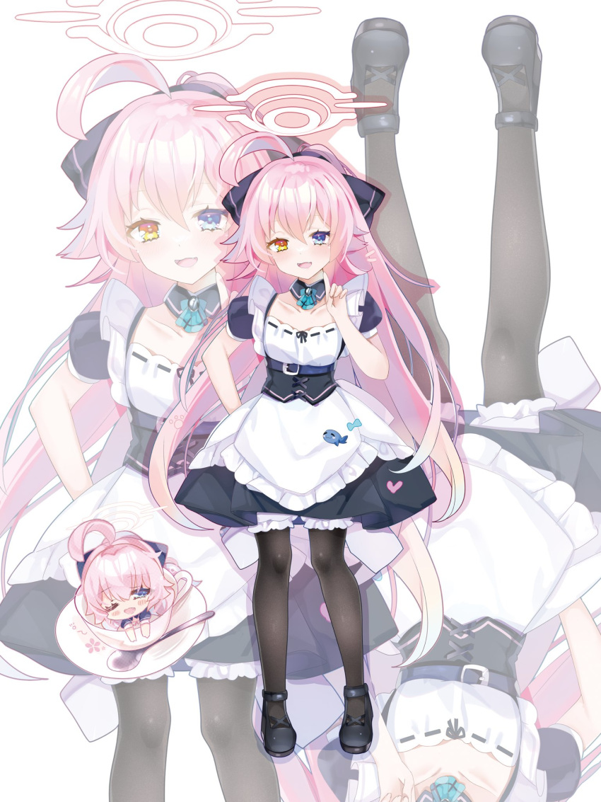 Safebooru - 1girl :d ;d ahoge alternate costume apron ascot black footwear black pantyhose black ...