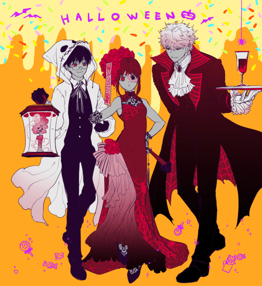 Safebooru - 1girl 2boys ascot black hair black jacket black pants bug ...