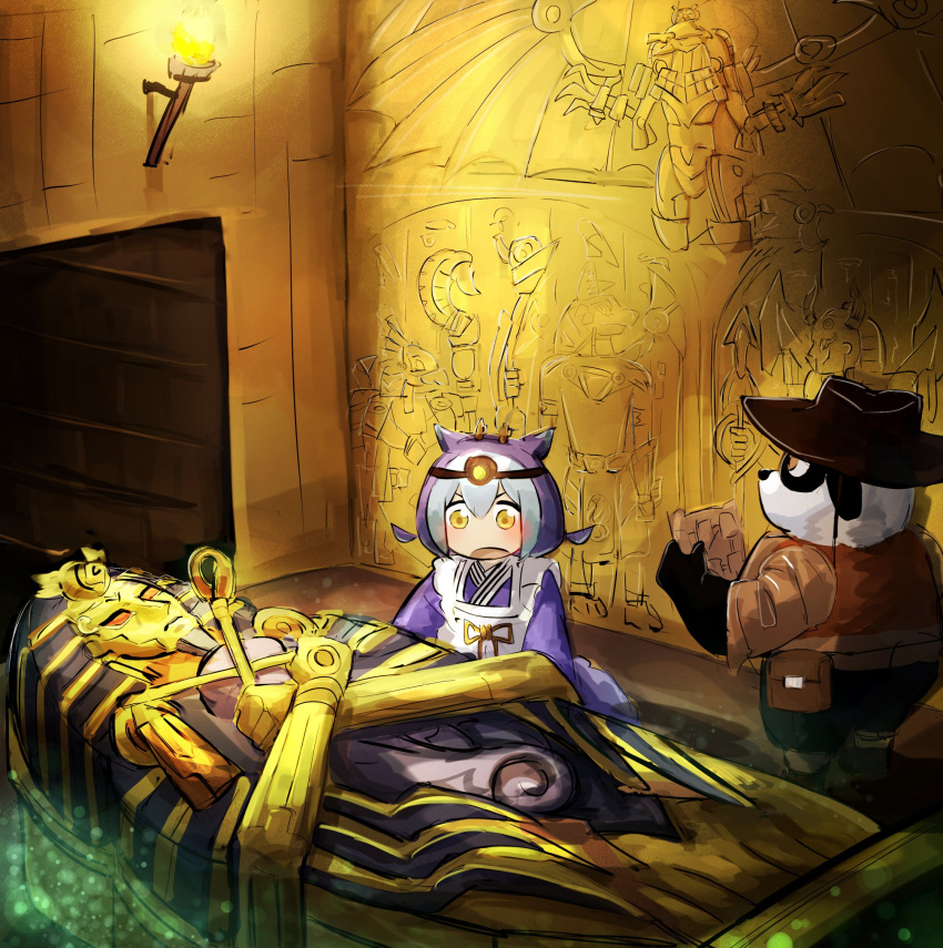 Safebooru - 1girl 1other coffin cowboy hat dragon girl duamutef ...