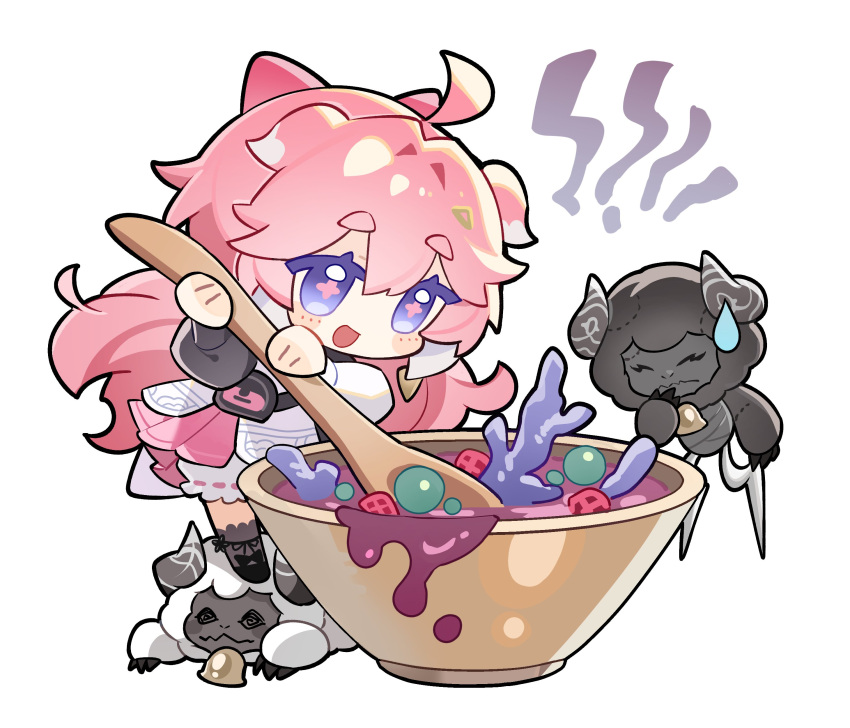 Safebooru - 1girl absurdres ahoge bow bowl chibi cross-shaped pupils ...