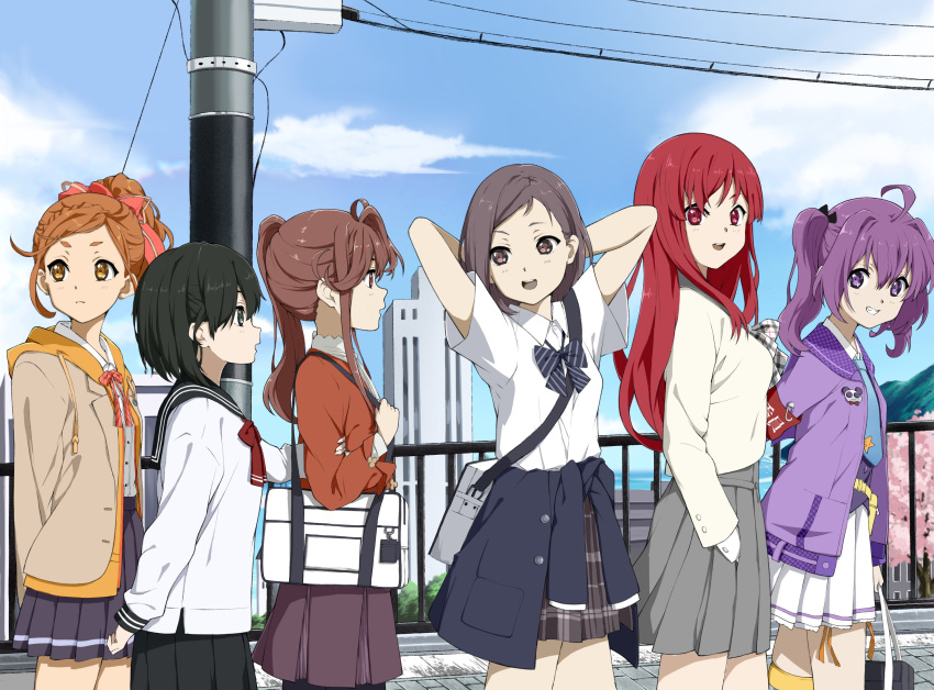 Safebooru - 22/7 6+girls :d absurdres ahoge aqua necktie arms behind ...