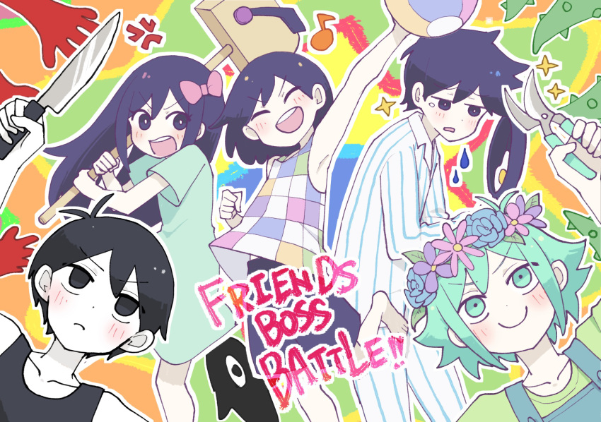 Safebooru - 1girl 4boys anger vein arm up aubrey (headspace) (omori ...
