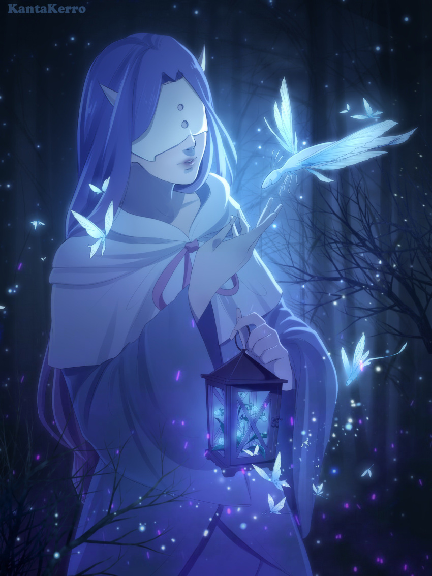 Safebooru - 1girl absurdres artist name blue light blue theme branch ...