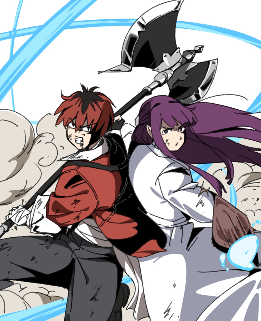 Safebooru - 1boy 1girl angry axe battle axe casting spell dust fern ...