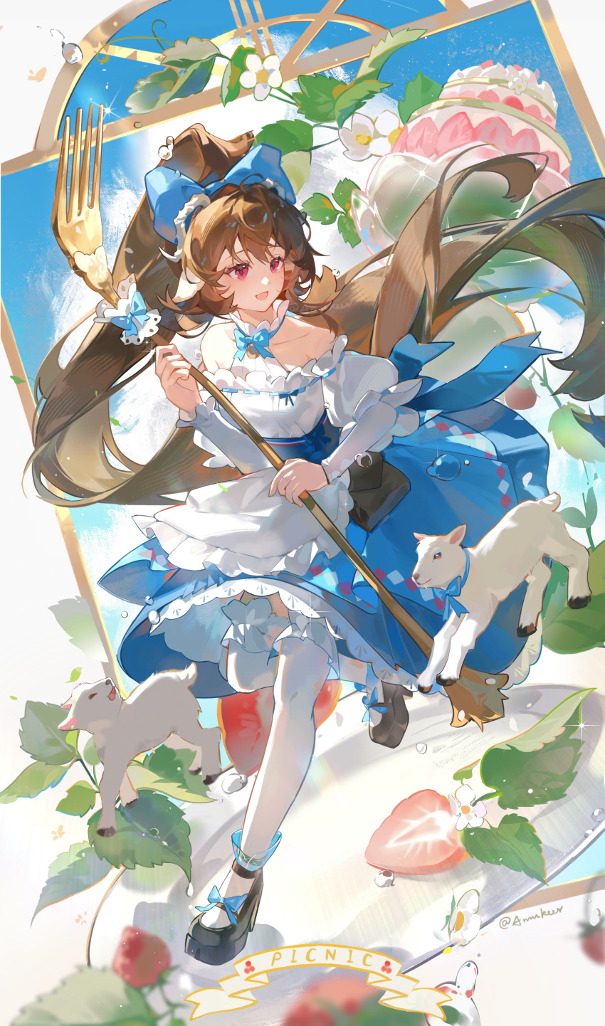 Safebooru - 1girl absurdres amukeer arknights black footwear blue bow blue skirt bow brown hair ...