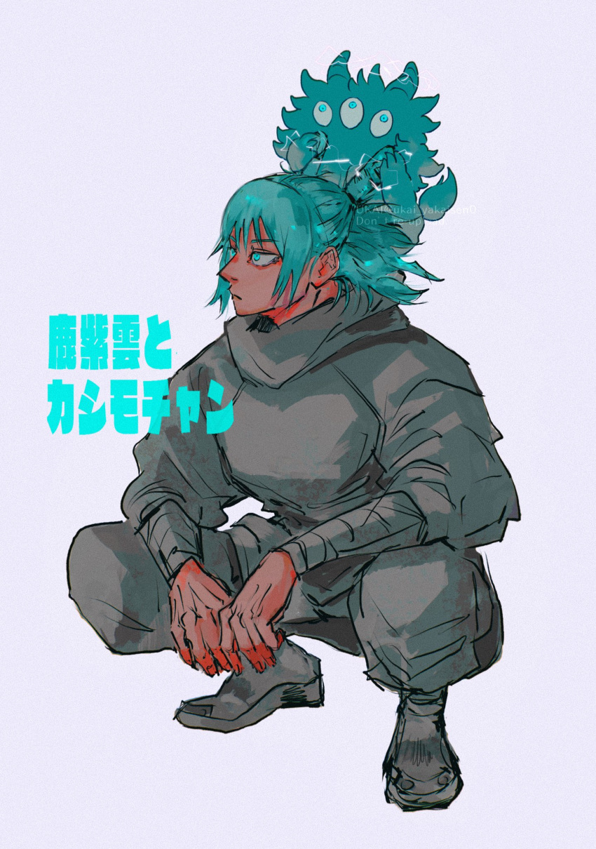 Safebooru - 1boy aqua eyes aqua hair double bun expressionless extra eyes hair bun highres ...