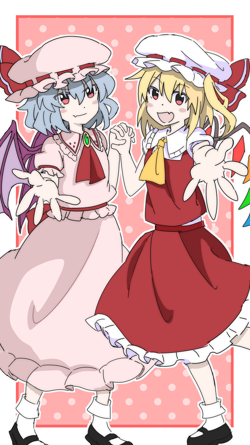 Safebooru - 2girls absurdres ascot bat wings blonde hair blue hair crystal wings dress flandre ...