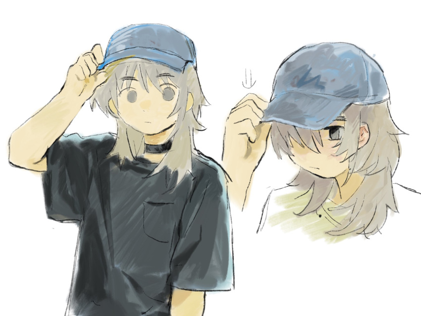 Safebooru - 1girl adjusting clothes adjusting headwear baseball cap black choker black shirt ...