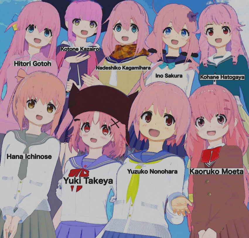 Safebooru - 3d 6+girls anima yell! aqua eyes blue dress blue eyes blue sailor collar bocchi the ...