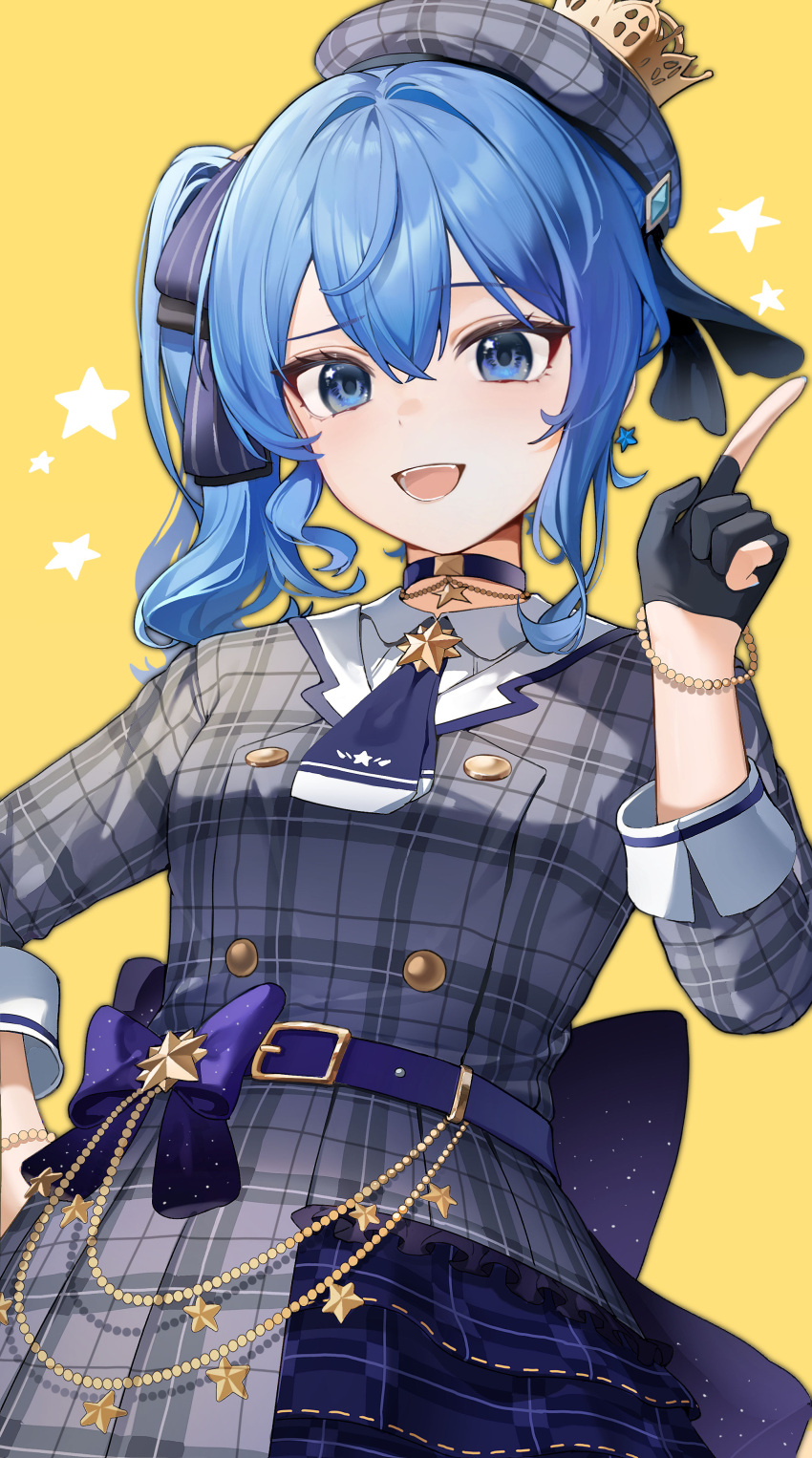 Safebooru - 1girl :d absurdres ascot bead bracelet beads belt beret black gloves blue ascot blue ...