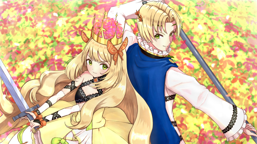 Safebooru - 1boy 1girl alfred (fire emblem) bare shoulders blonde hair bow breasts brother and ...