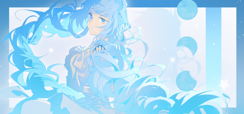 Safebooru - 1girl absurdres ash echoes blue border blue eyes blue hair blue theme blunt bangs ...