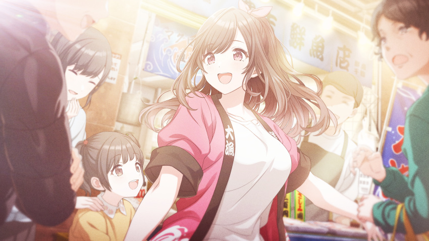 Safebooru - brown hair dress idolmaster shiny colors song for prism long hair pink eyes smile ...
