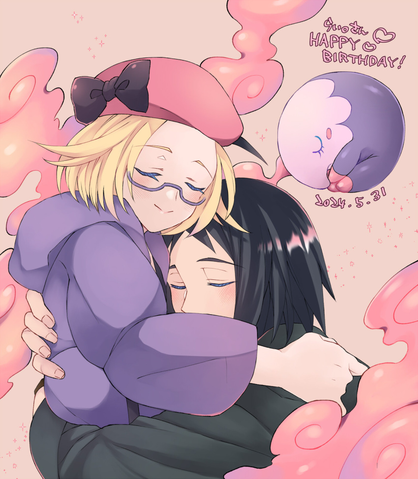 Safebooru - 1boy 1girl ahoge alternate color bianca (pokemon) black hair blonde hair blush ...
