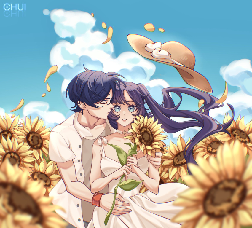 Safebooru - 1boy 1girl alternate costume aqua eyes artist name blue sky ...