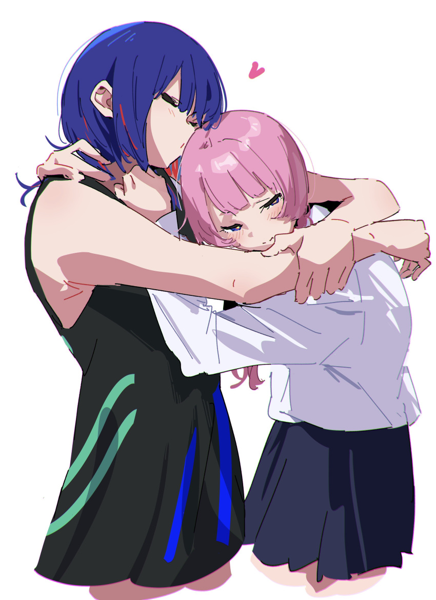 Safebooru - 2girls absurdres arms around neck atenaba bare arms black dress black skirt blue ...