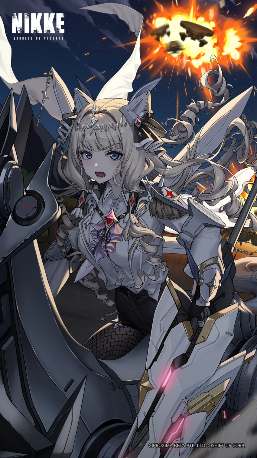 Safebooru - blonde hair blue eyes cropped crown (nikke) dress drill ...