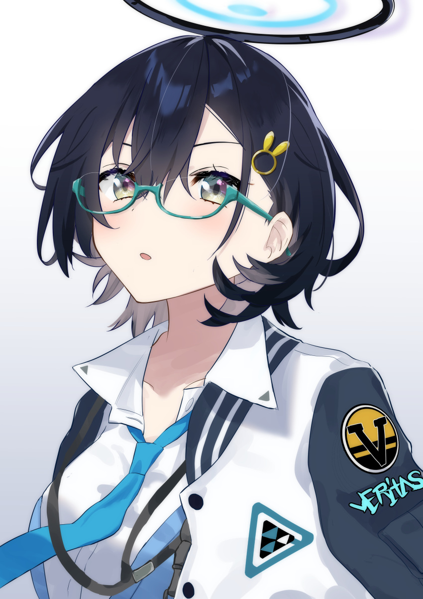 Safebooru - 1girl :o absurdres aqua-framed eyewear black hair blue archive blue halo blue ...